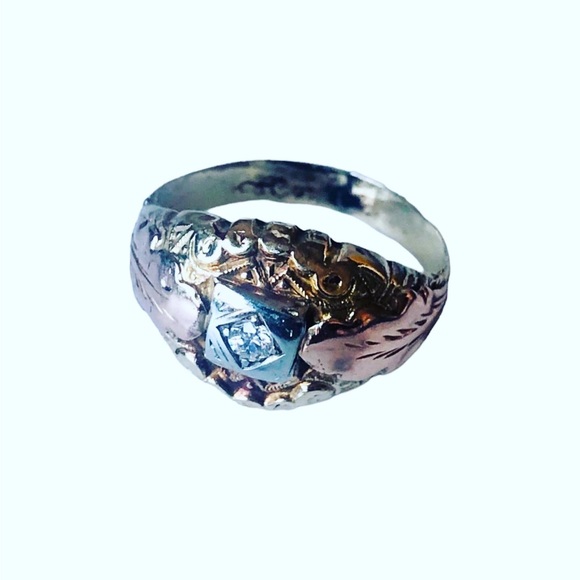 Antique | Accessories | Vintage Italian Deco 2k Gold Diamond Mens Ring ...